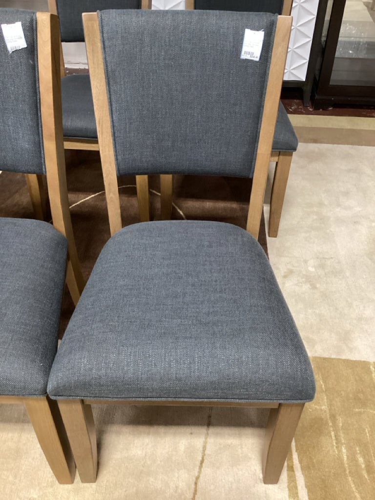PAIR Natural Wood and Grey Upholstery Dining Chairs