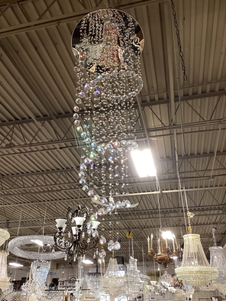Circular Rainfall Siler Crystal Chandelier r 75" T 24" W