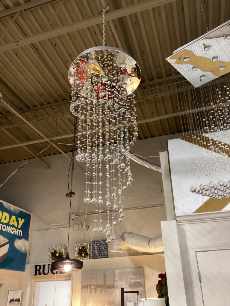 Circular Rainfall Silver Crystal Chandelier 48" T 24" W