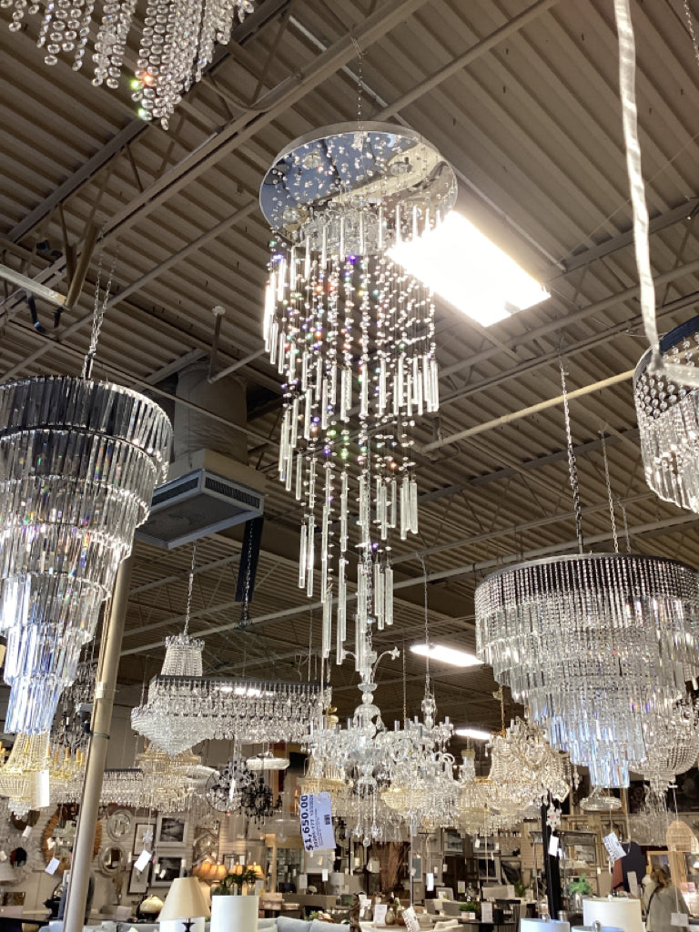 Circular Rainfall Silver Crystal Chandelier 62" T 24" W