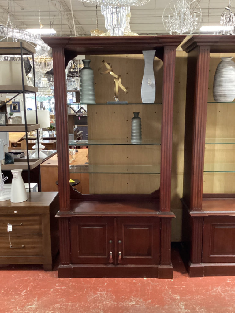 Vintage Wood with Glass Shelves Bookcase with Storage 43" X 17" X 84"